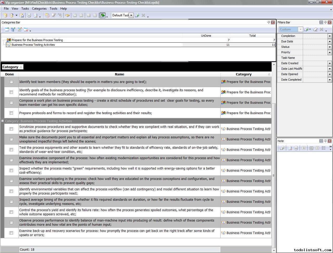 Business Process Testing Checklist To Do List Organizer Checklist PIM Time And Task 