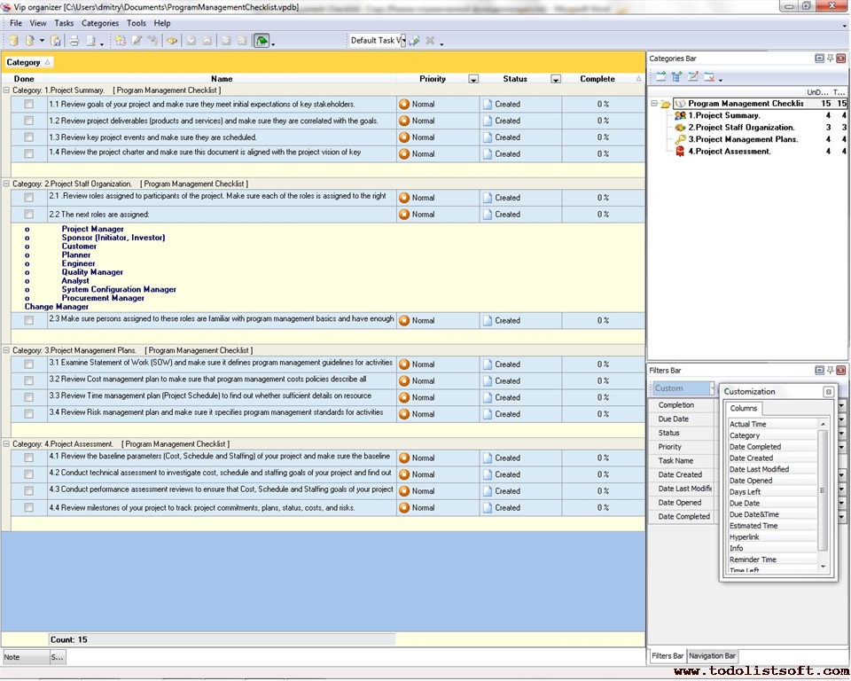 Program Management Checklist - To Do List, Organizer, Checklist, PIM ... Program Management Checklist - To Do List, Organizer, Checklist, PIM ...