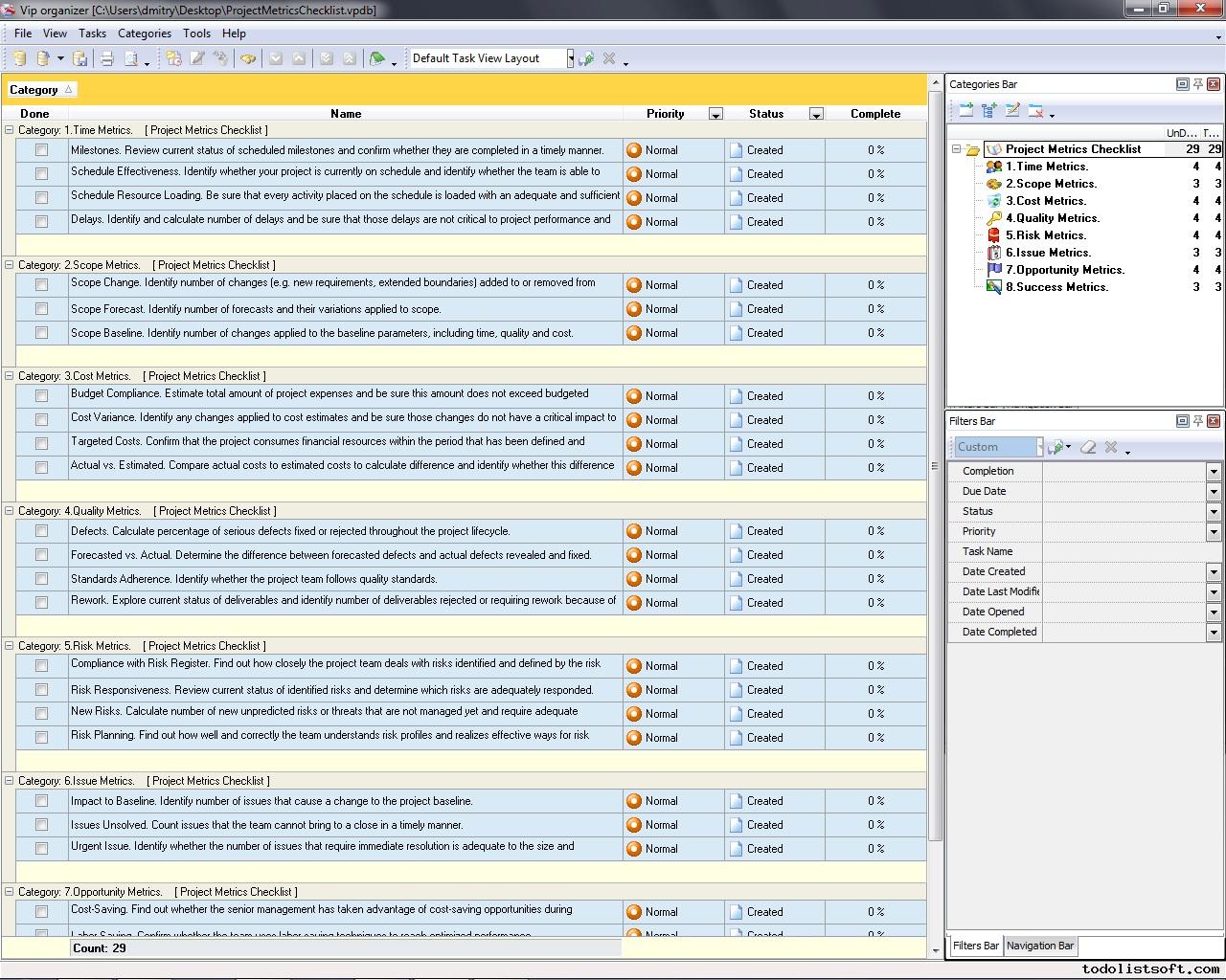 Project Metrics Checklist - To Do List, Organizer, Checklist, PIM, Time ... Project Metrics Checklist - To Do List, Organizer, Checklist, PIM, Time ...